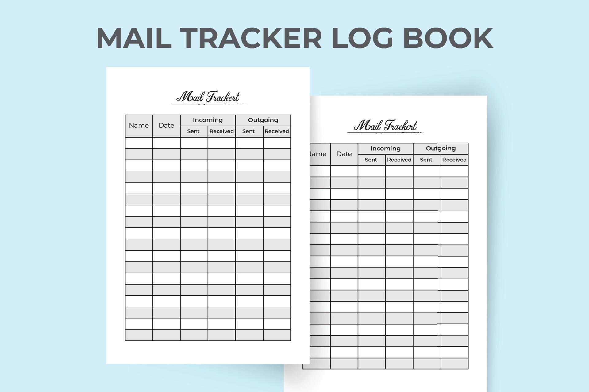Mail tracker notebook interior. Mail tracker journal interior. Mail incoming and outgoing ...