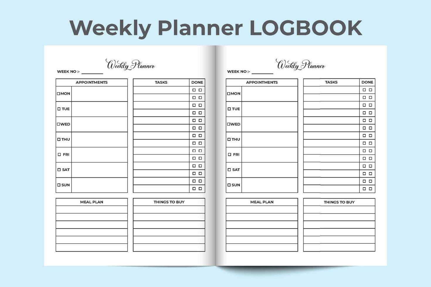 Weekly planner log book interior. Weekly work list journal template ...