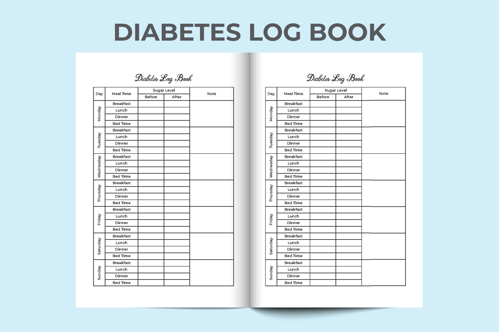Diabetes Tracker Notebook Interior Weekly Diabetes Tracker Log Book