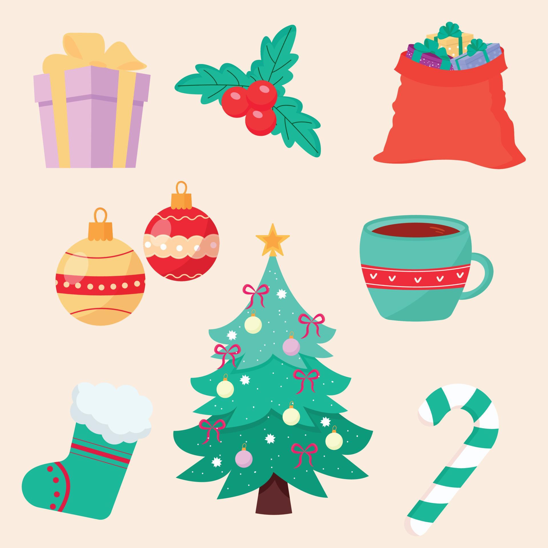 Set of drawn Christmas holiday elements Vector illustration. 13319738 ...