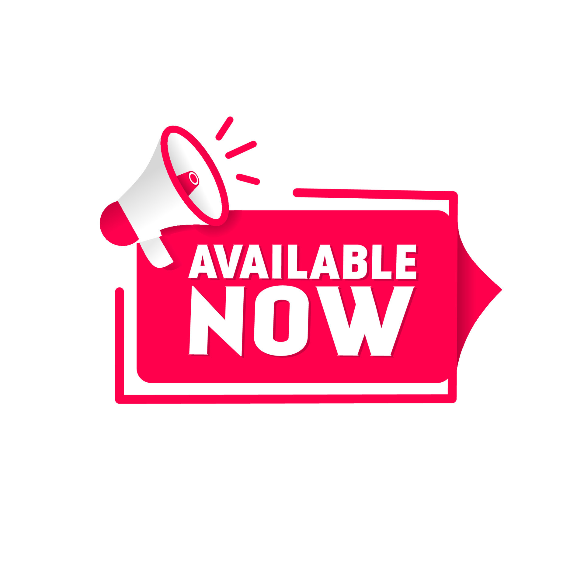 Available now, banner megaphone icon flat vector illustration. Design ... Available now, banner megaphone icon flat vector illustration. Design ...