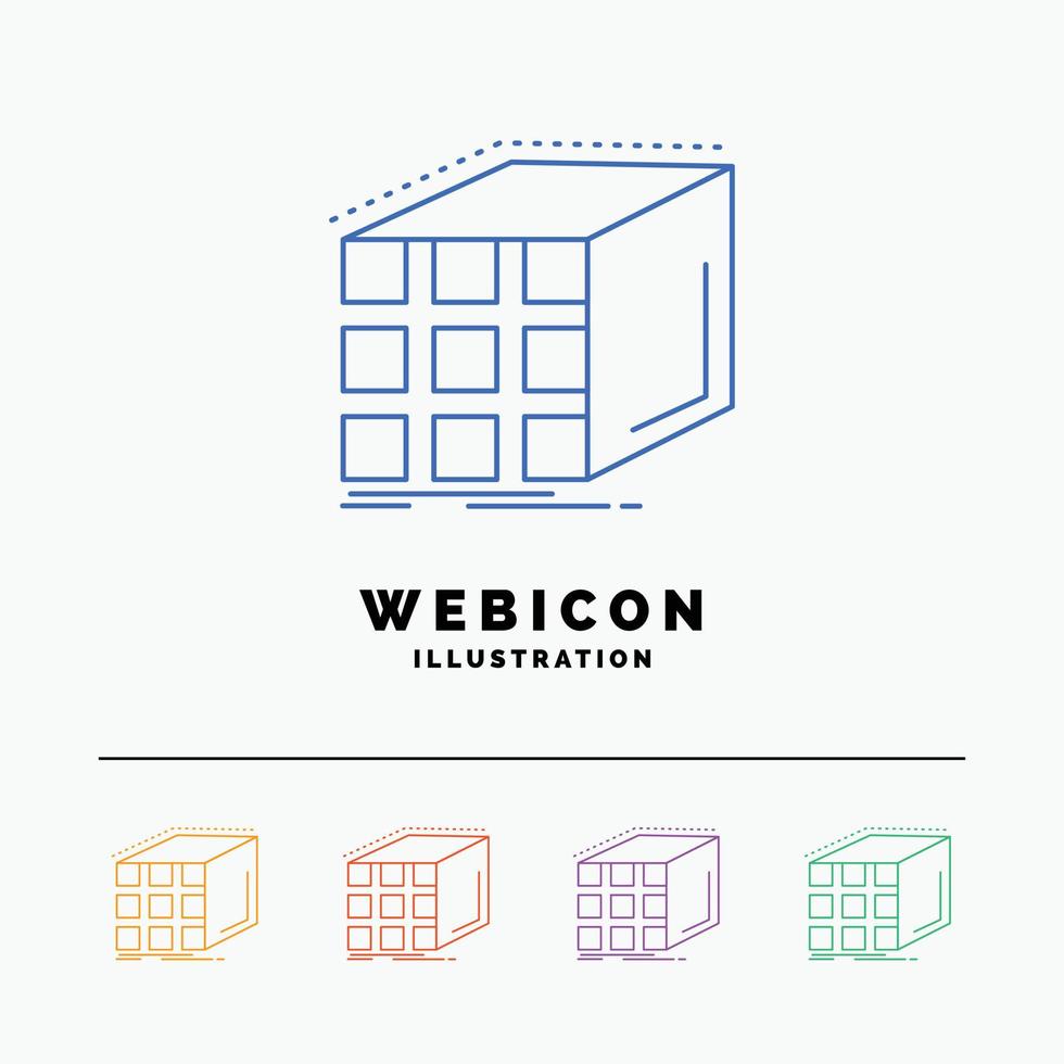 Abstract Aggregation Cube Dimensional Matrix 5 Color Line Web Icon Template Isolated On