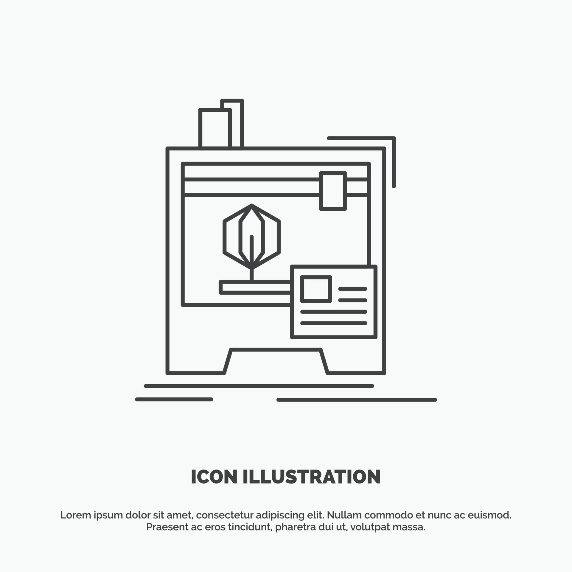 3d. dimensional. machine. printer. printing Icon. Line vector gray symbol for UI and UX. website ...