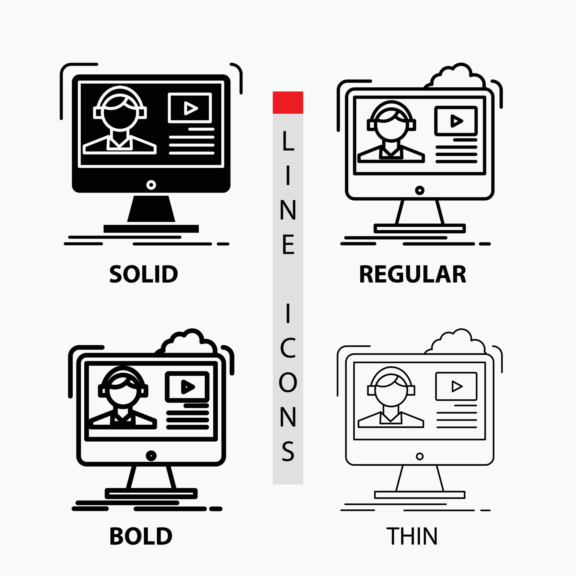 tutorials. video. media. online. education Icon in Thin. Regular. Bold Line and Glyph Style ...