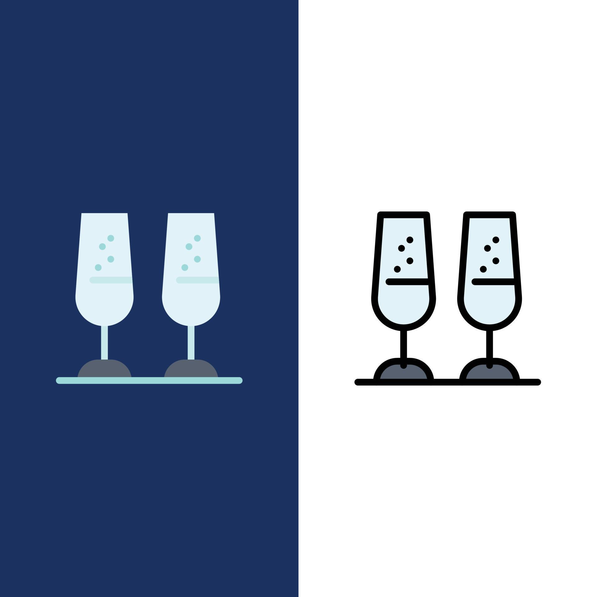Celebration Champagne Glasses Cheers Toasting Icons Flat And Line