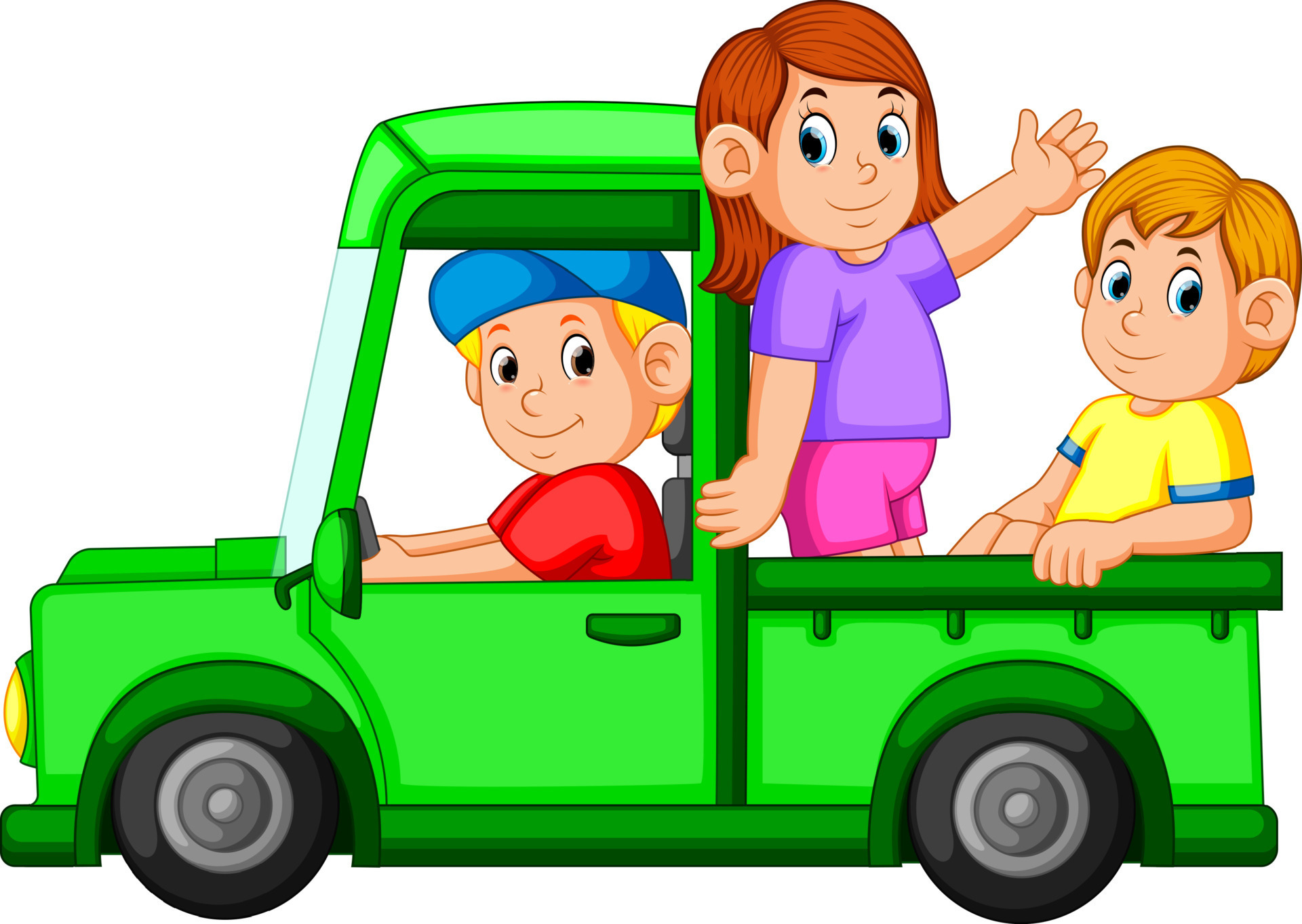 la familia feliz jugando en el auto y su papá manejando el auto por ellos 13330281 Vector en ...