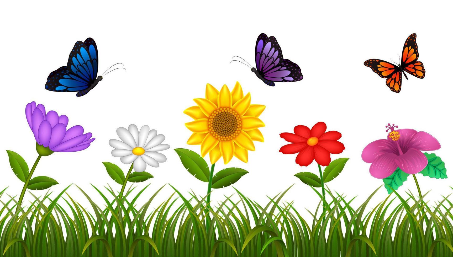 Clipart Spring Flowers And Butterfly