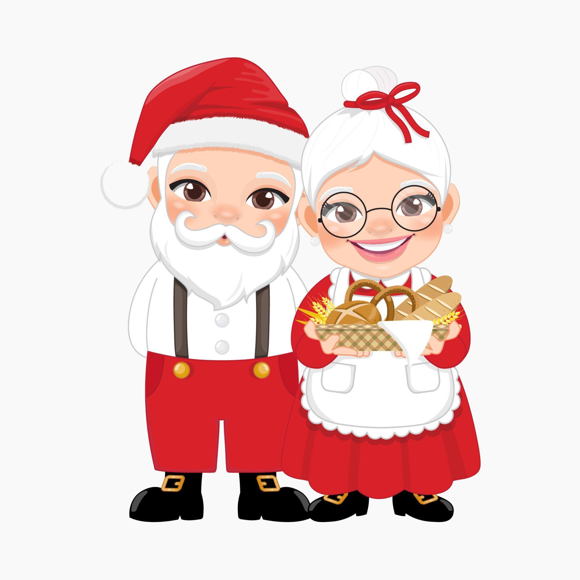Santa In Casual Wear And Mrsclaus Holding Bakery Basket Vector Or Couple Santa Claus And His
