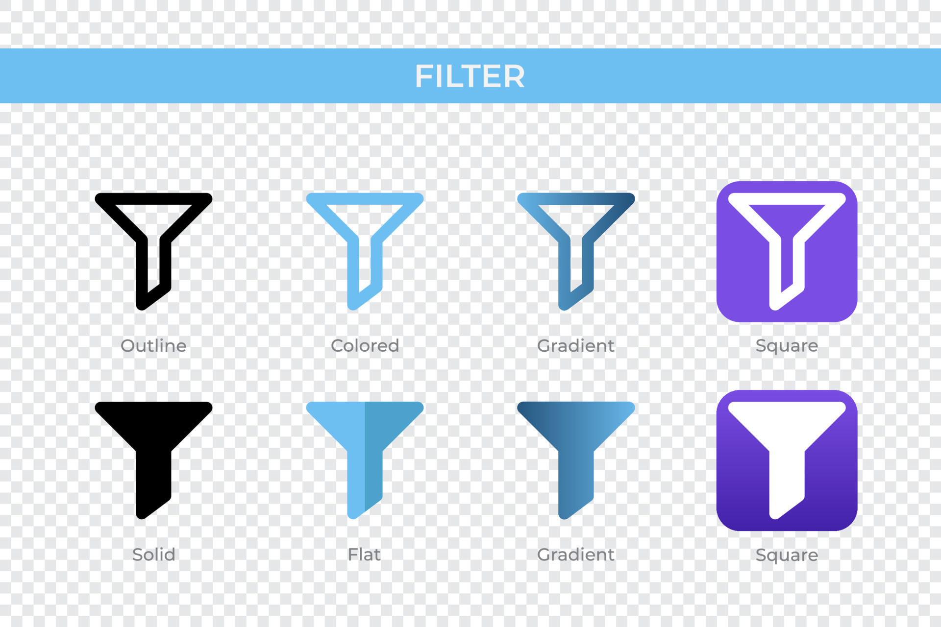 filter icon in different style. filter vector icons designed in outline ...