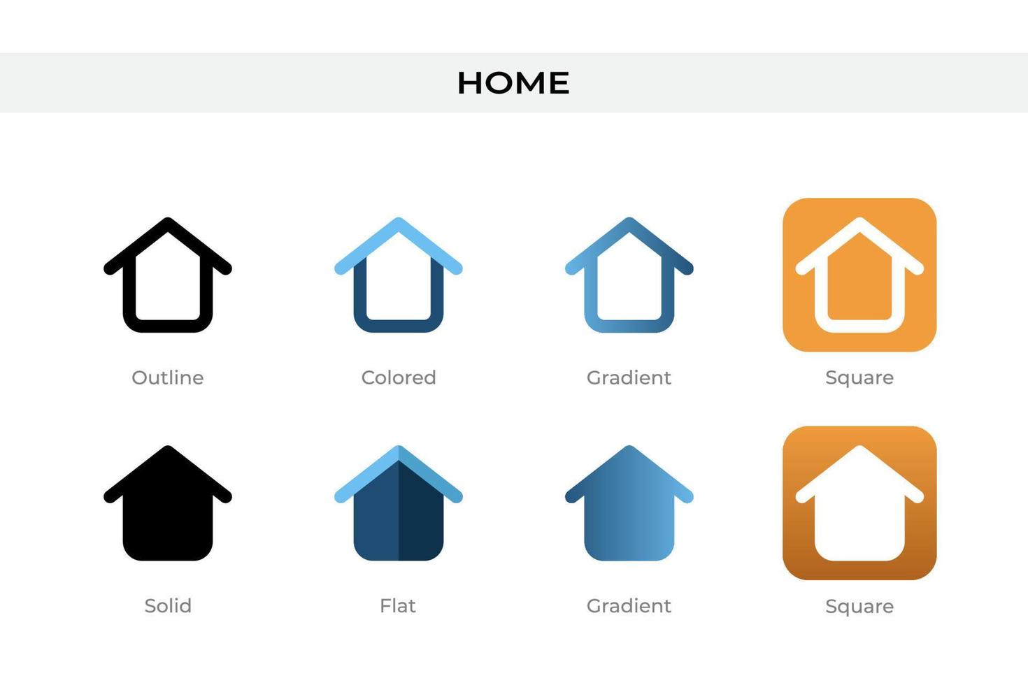 home icon in different style. home vector icons designed in outline, solid, colored, gradient ...