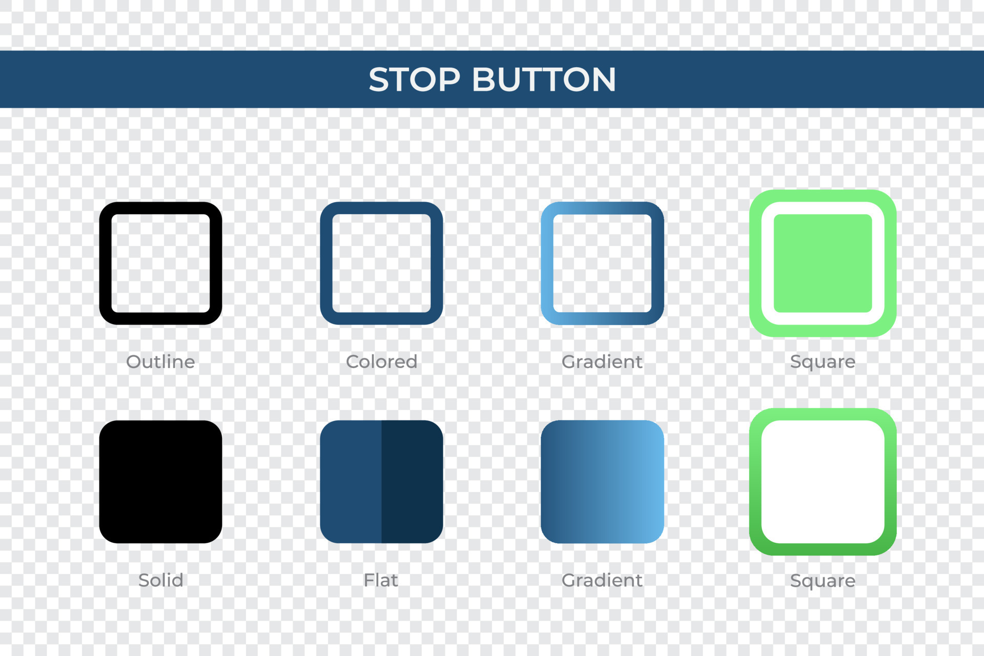Stop Button Icon In Different Style Stop Button Vector Icons Designed In Outline Solid