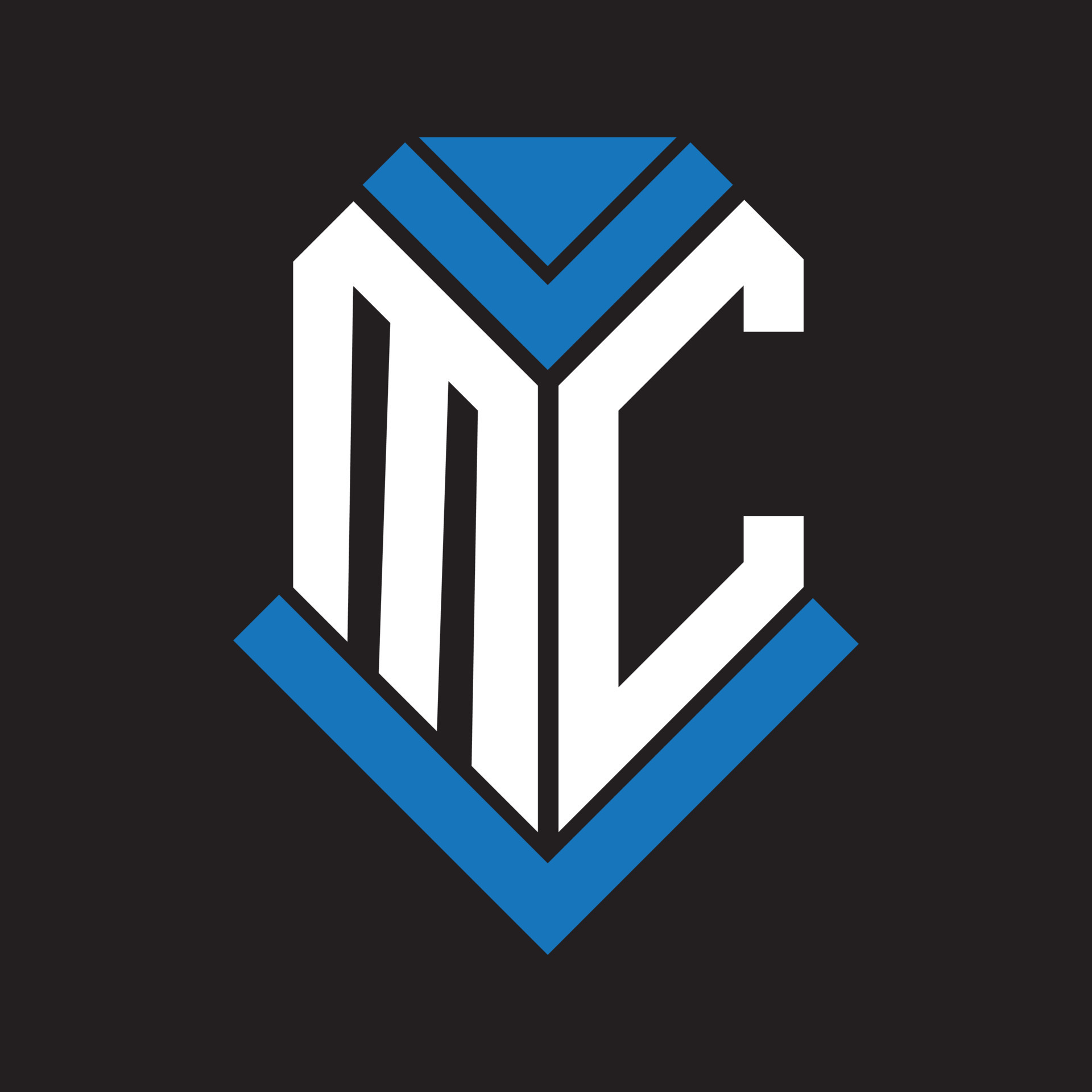 diseño del logotipo de la letra mc sobre fondo negro. concepto de logotipo de letra de iniciales ...