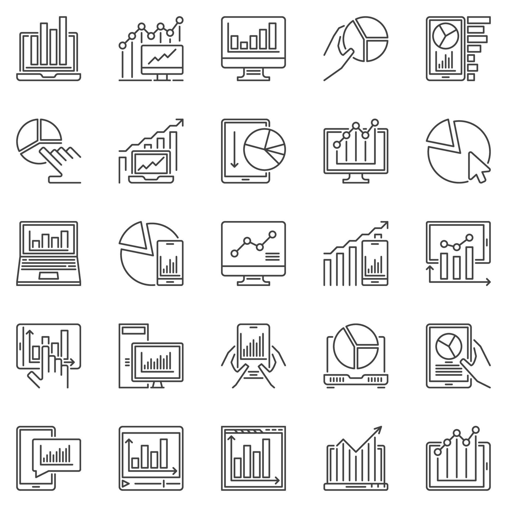 Computer with Chart or Graph outline vector icons set 13335672 Vector ...