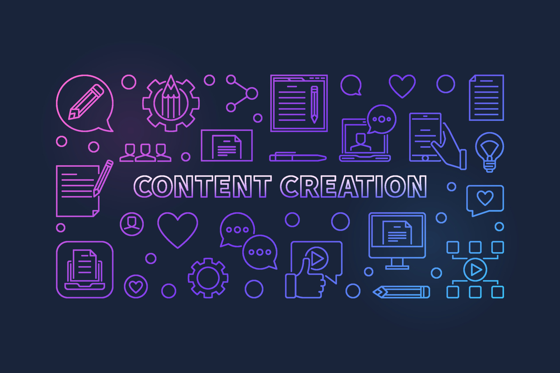 Content Creation vector colorful concept linear horizontal banner ... Content Creation vector colorful concept linear horizontal banner ...