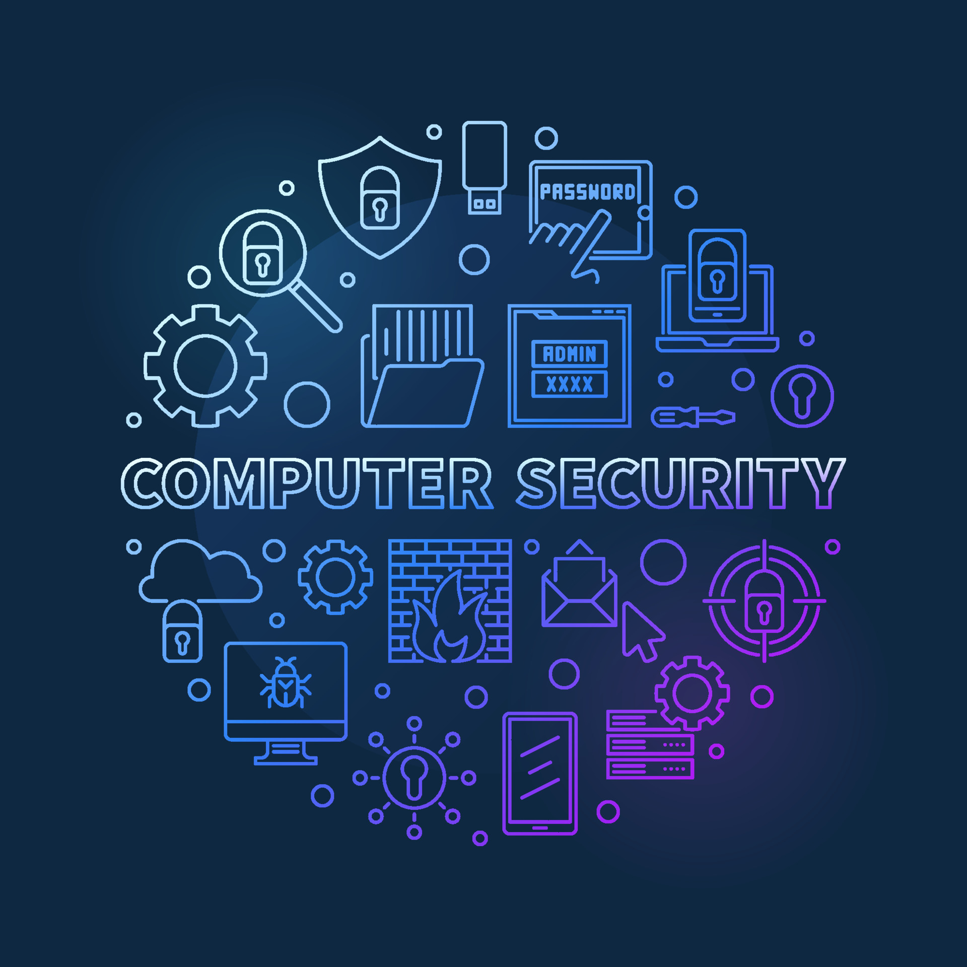 Computer Security circular vector line colored illustration 13335682 ...