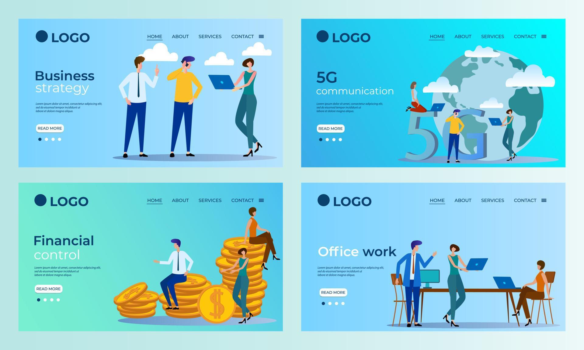 A set of landing page templates.Business strategy, 5G communication ...