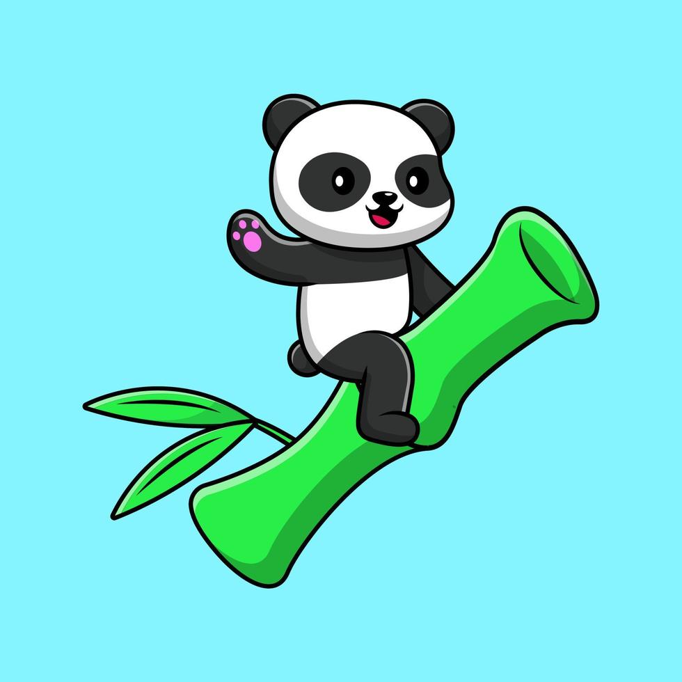Cute Panda Riding Bamboo Cartoon Vector Icons Illustration Flat