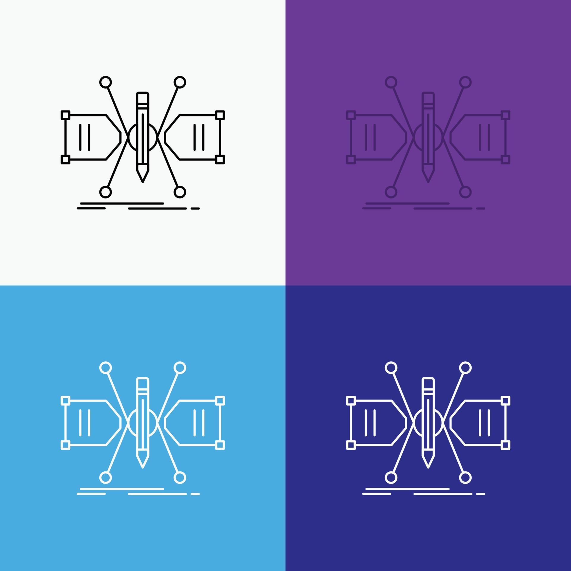 Architect Constructing Grid Sketch Structure Icon Over Various