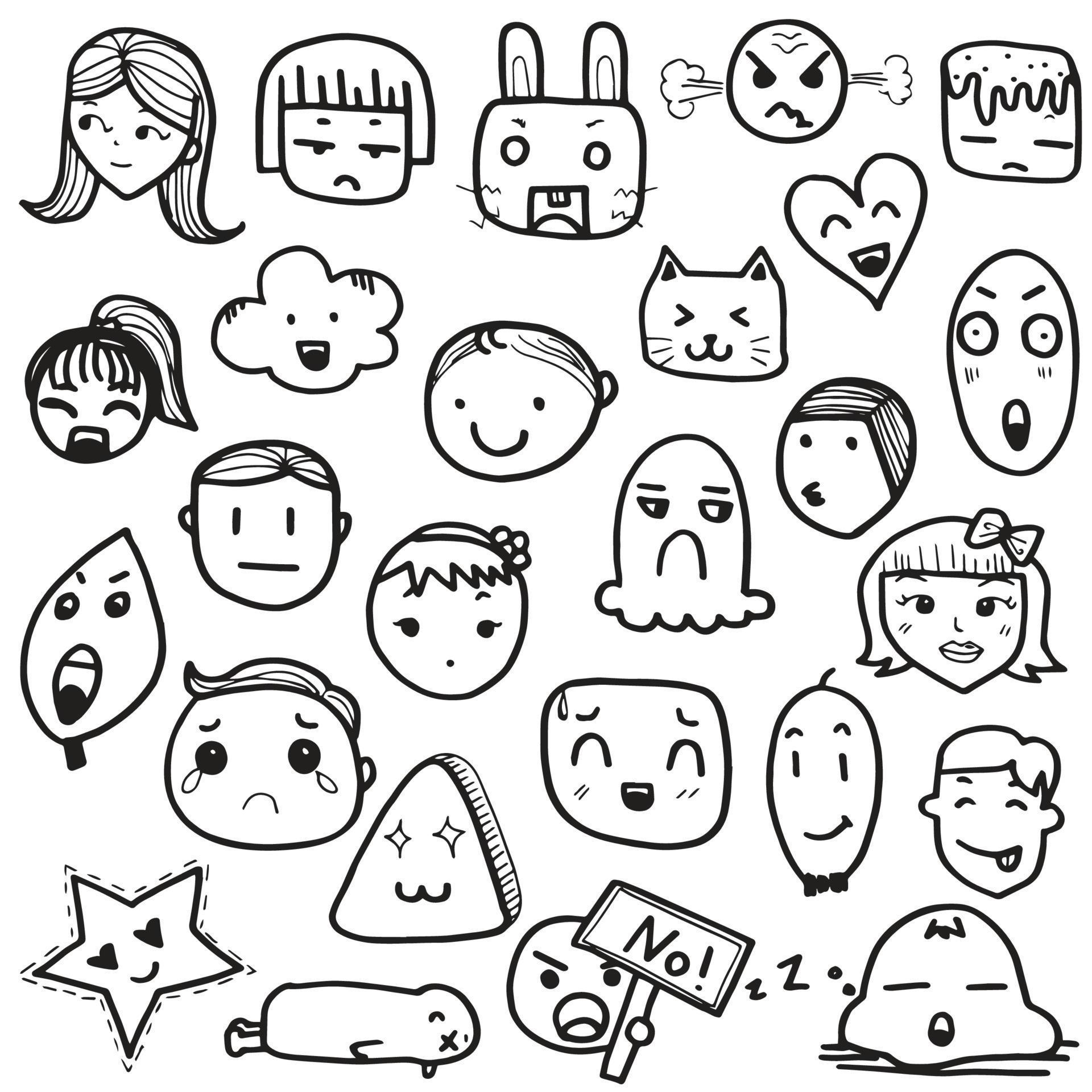 Set of hand drawn outline doodle emoticons vector illustration, Emoji face on white background ...