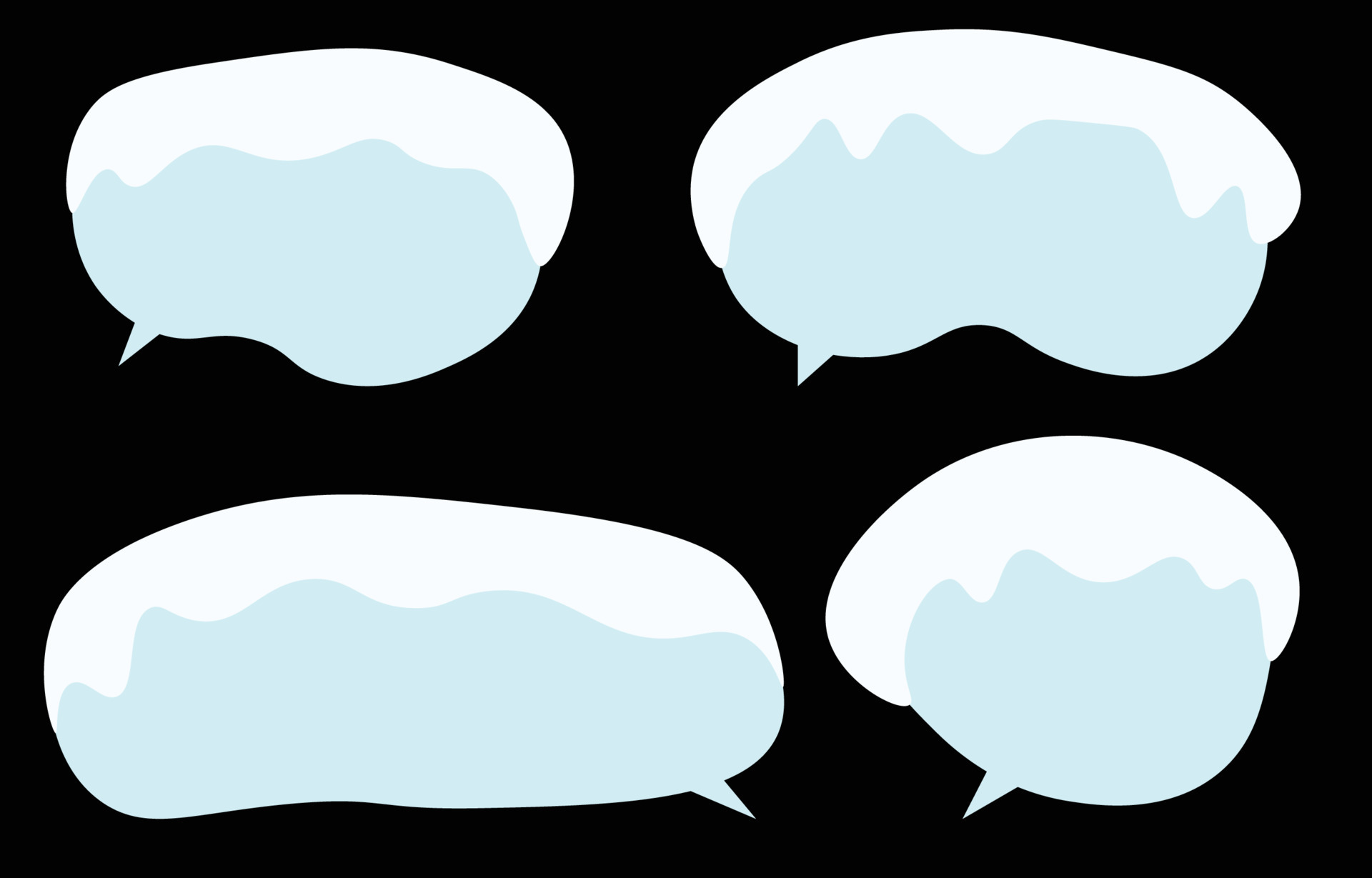 Set speech bubbles on black background.white snow used in winter and ...