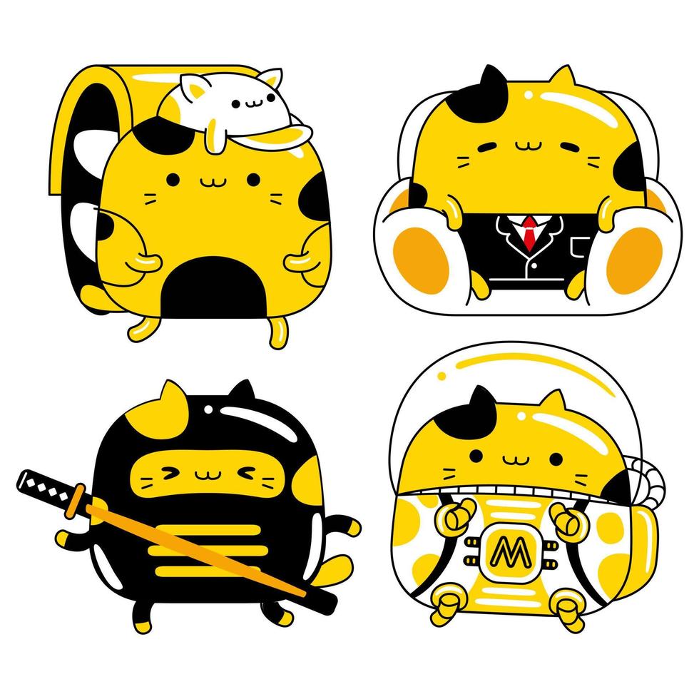 Set Vector Illustration Of Cute Cat Character 13343120 Vector Art At
