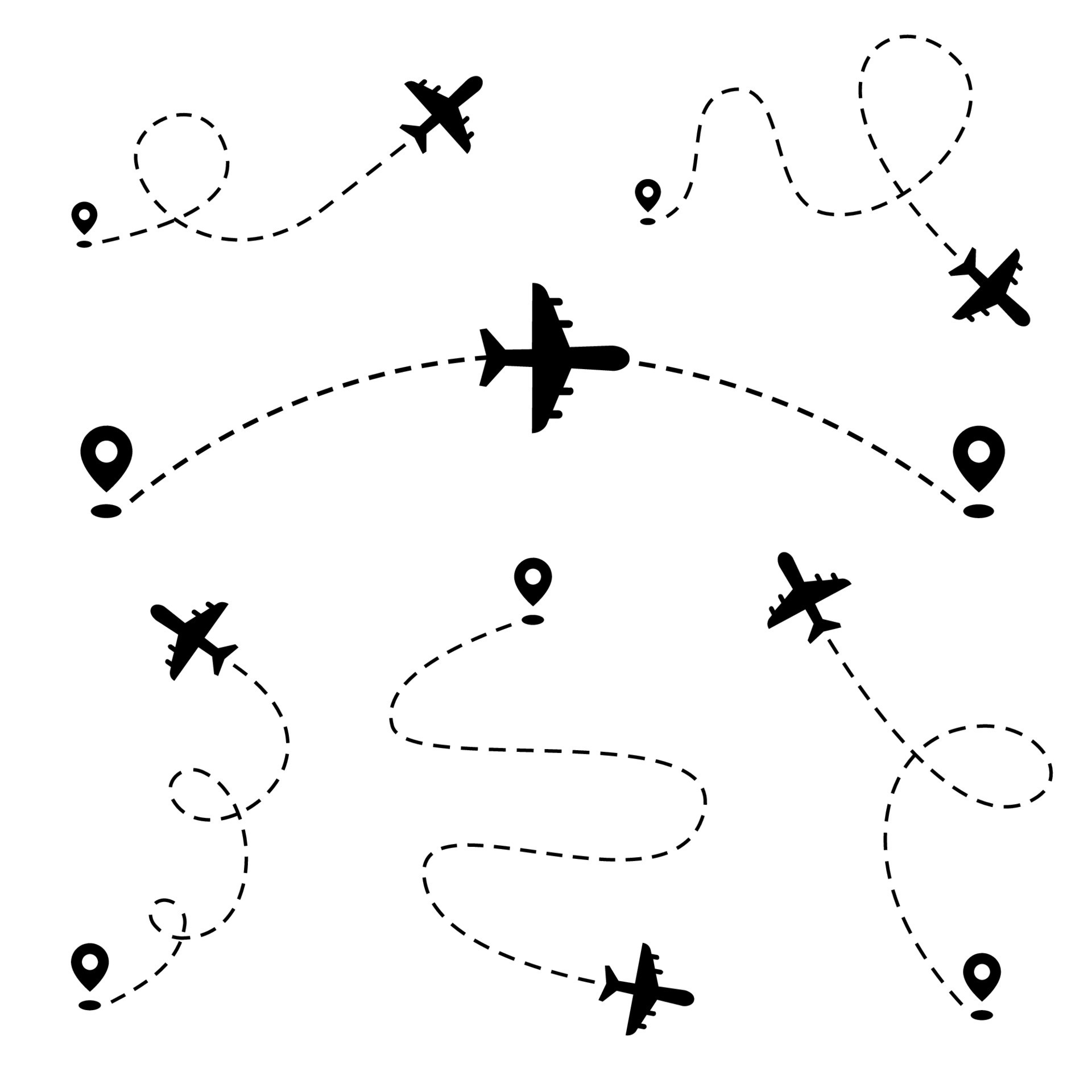 Airplane Paths Air Route From One Point To Another Plane Dashed
