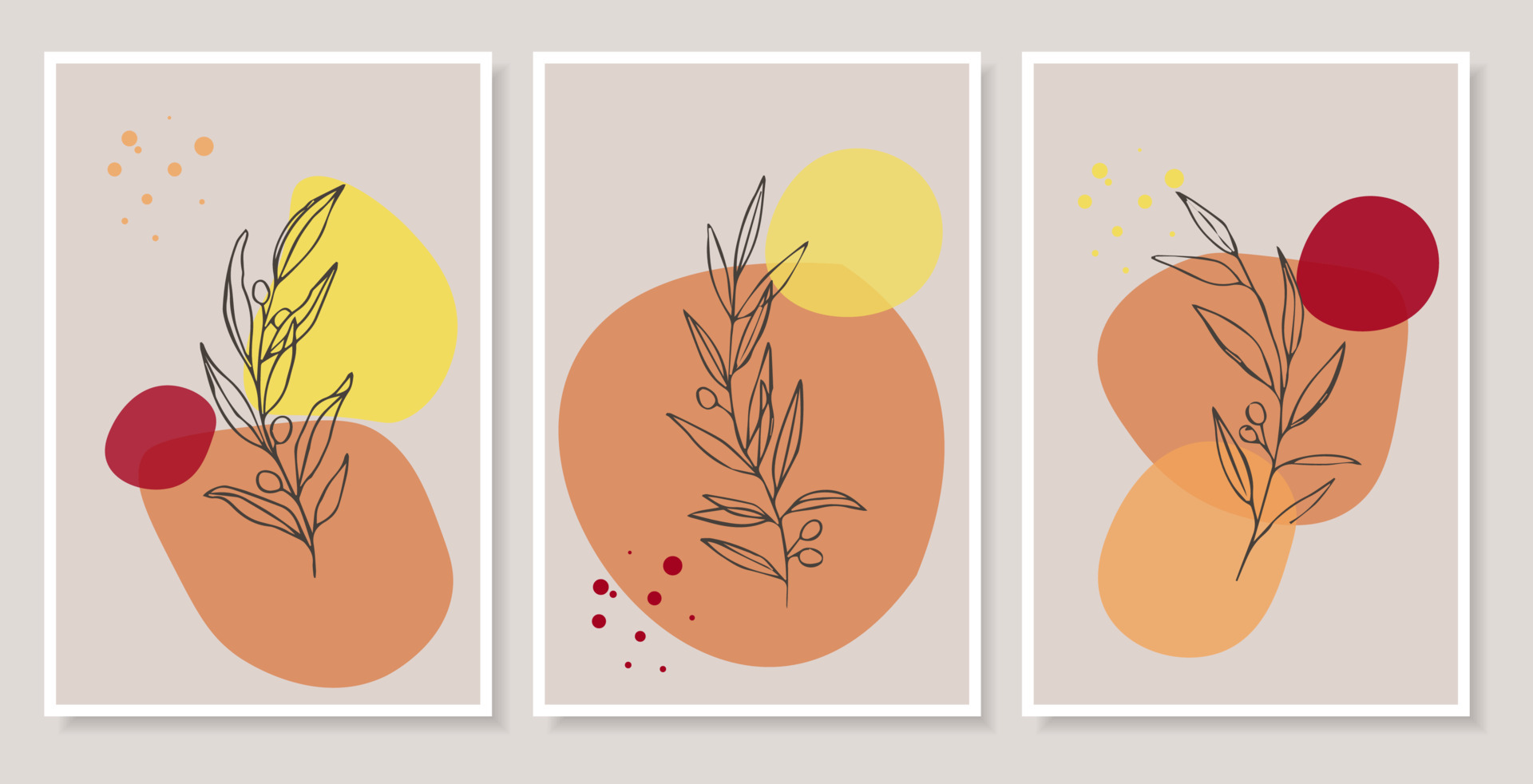 Abstract decorative poster, picture, art with branches and leaves in ...