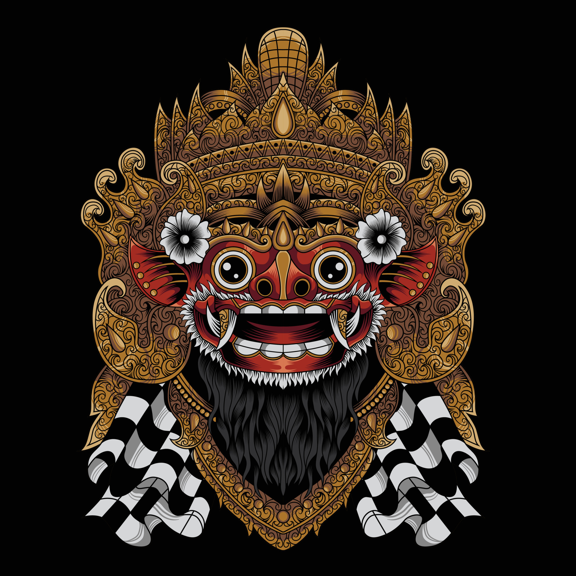 Vector Illustration Of Barong Bali Mask 13351173 Vector Art At Vecteezy
