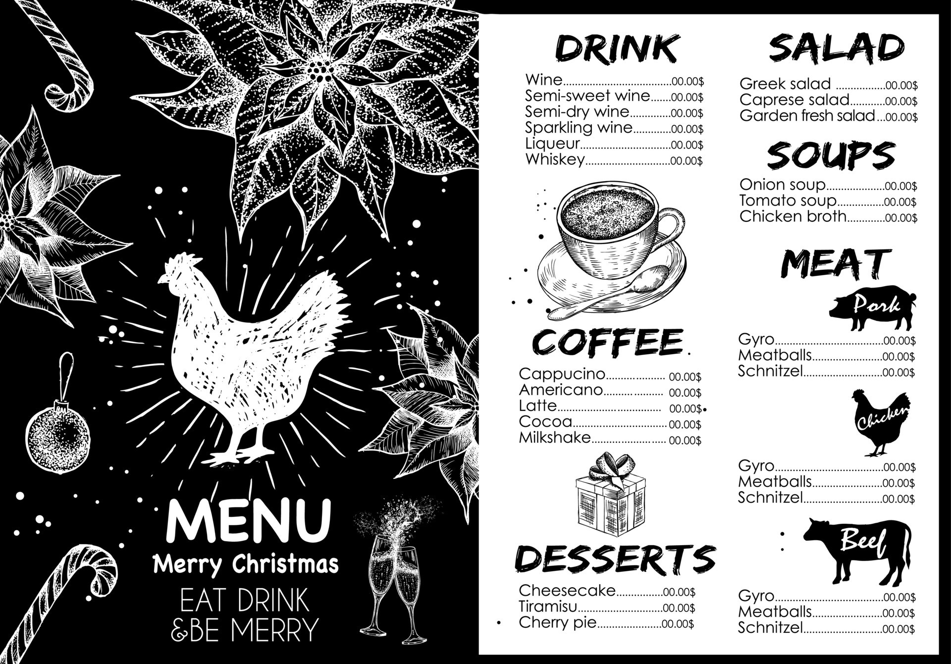 Christmas Menu Design Template Vector Hand Drawn Illustration christmas-menu-design-template-vector-hand-drawn-illustration