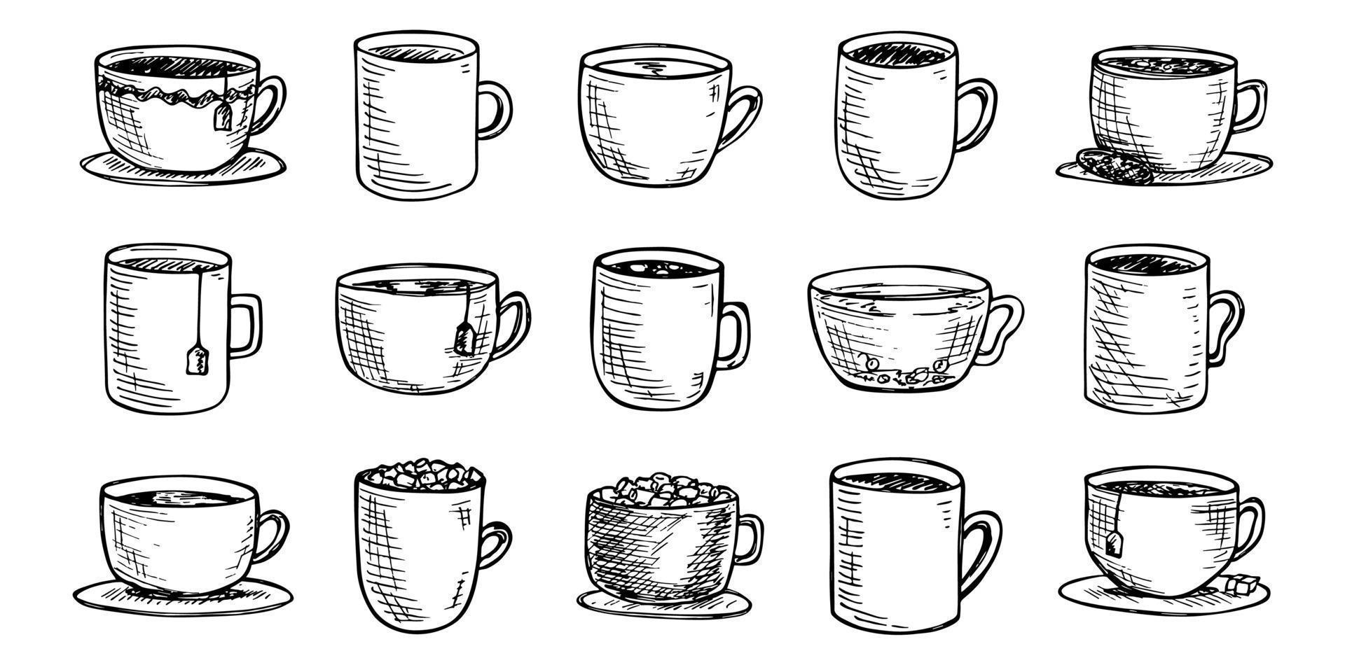 Cute cup of tea and coffee illustration. Simple mug clipart. Cozy home ...