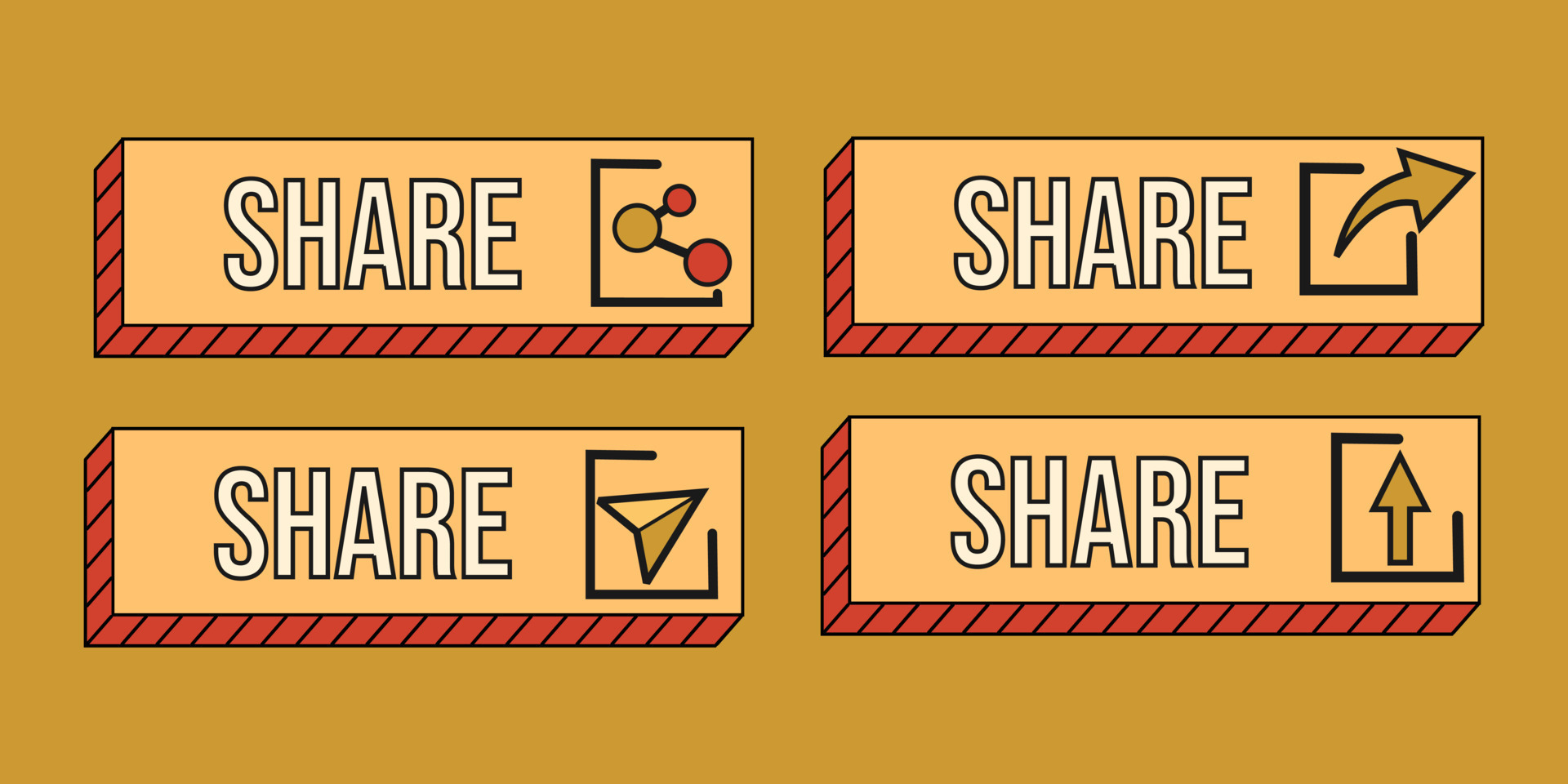 retro style share icon button set.vector illustration template for video channel, blog, social ...