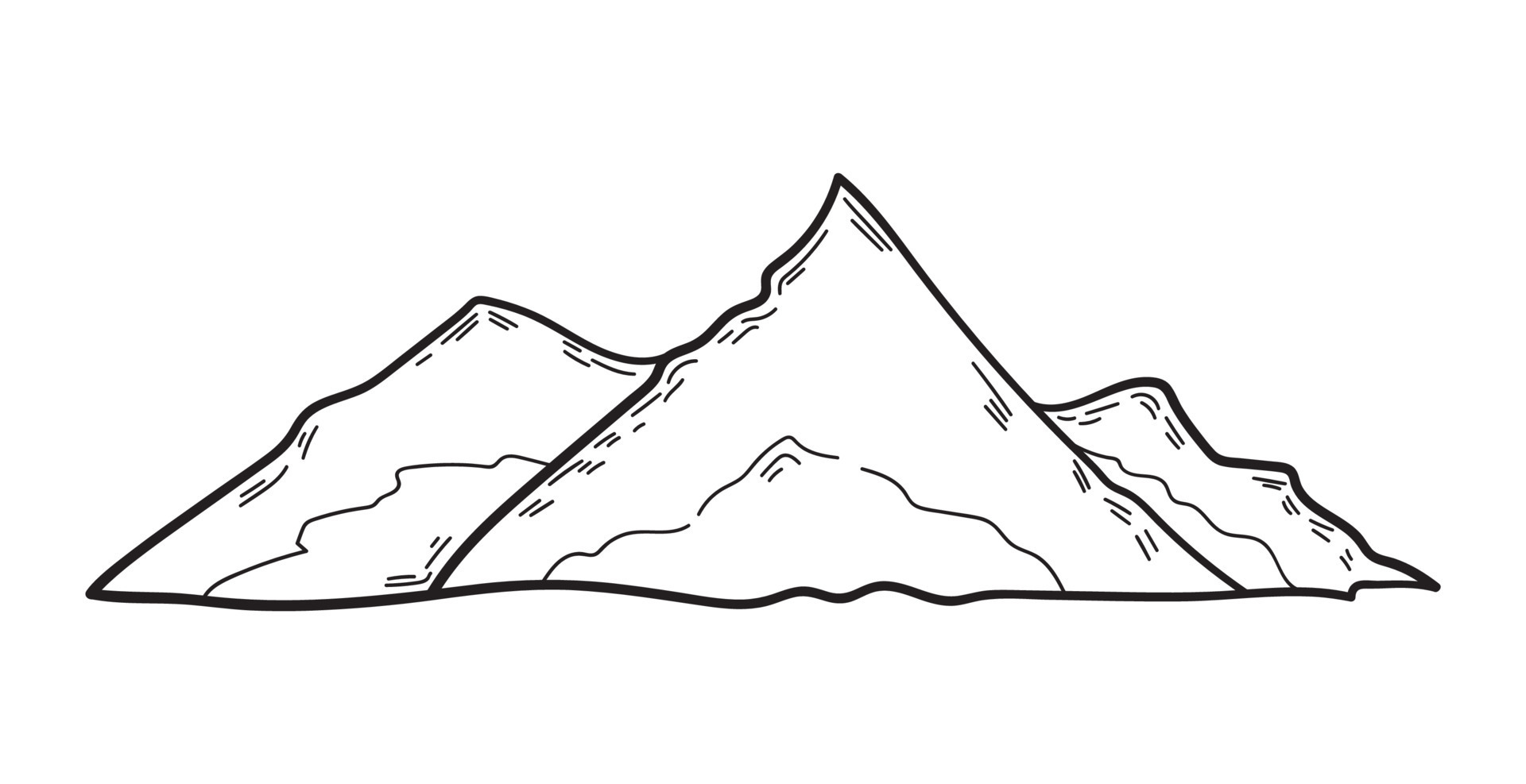 Line drawing of mountain range landscape. Hand drawn element in simple ...