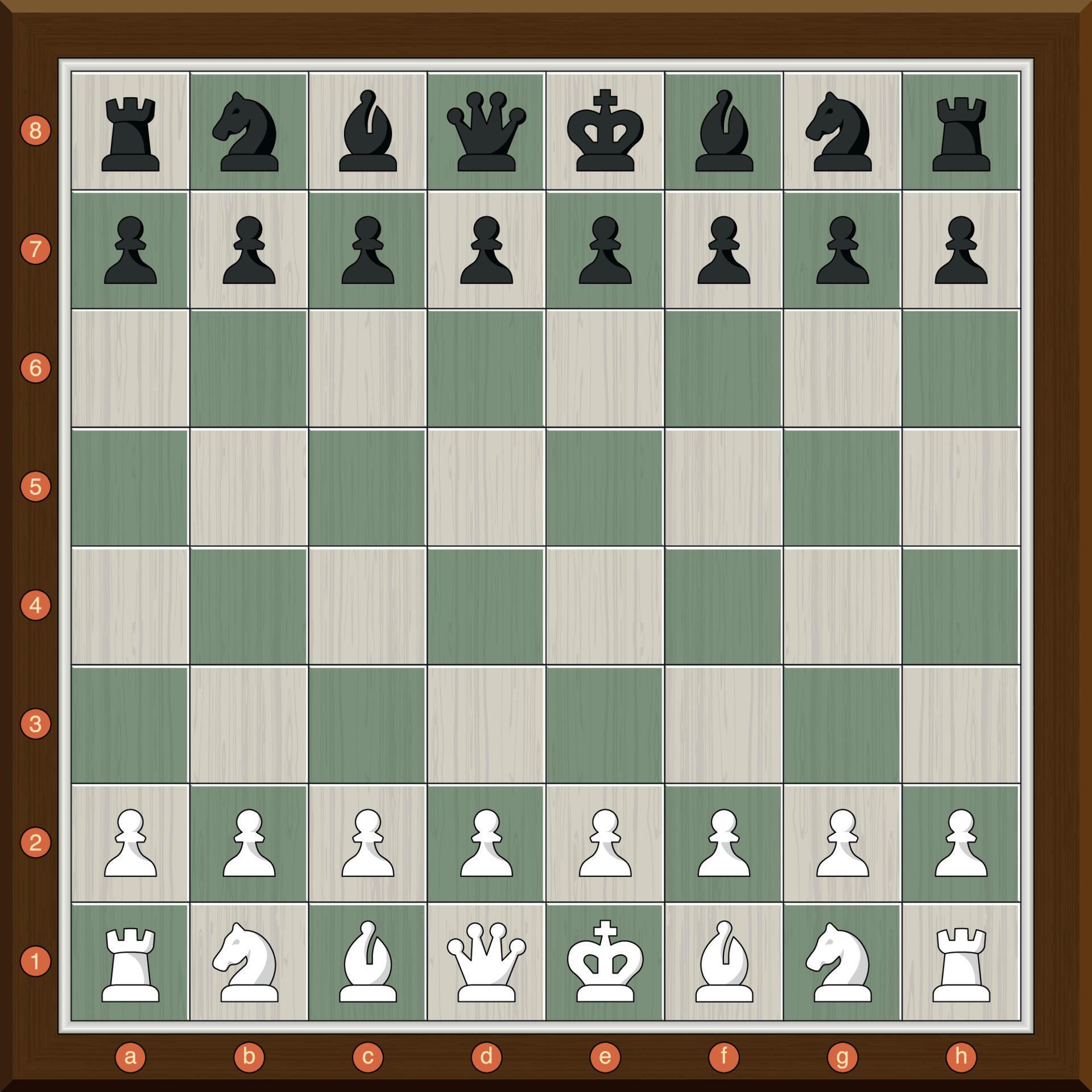 Wooden chess board with white and green squares with the white and ... Wooden chess board with white and green squares with the white and ...