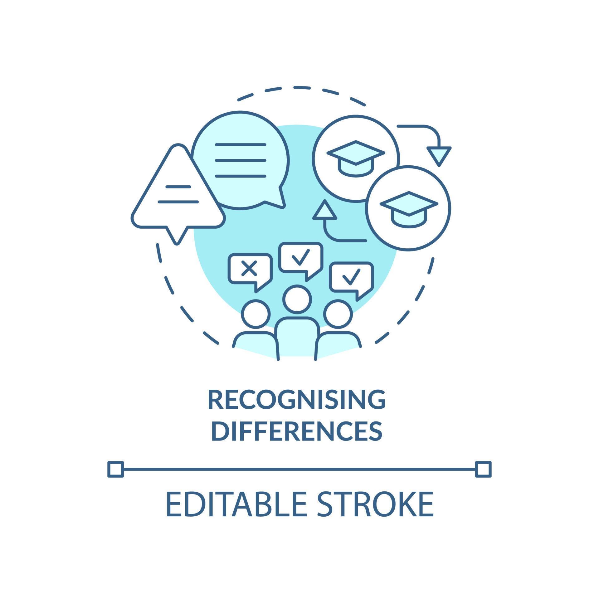 Recognising differences turquoise concept icon. Personal approach. Learning principle abstract ...