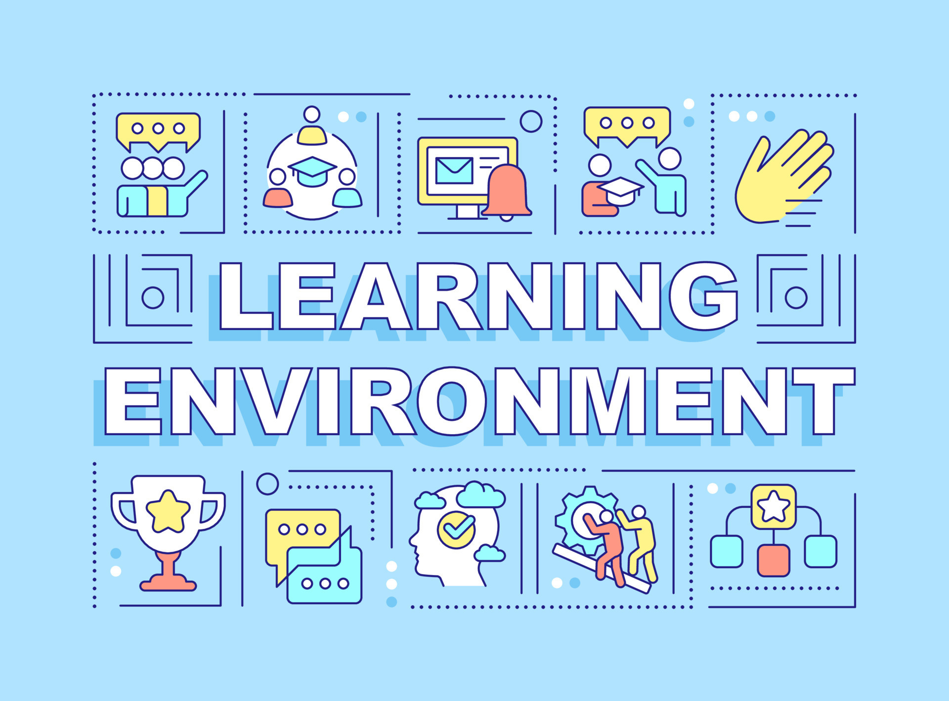 Learning environment word concepts blue banner. Education. Infographics ...