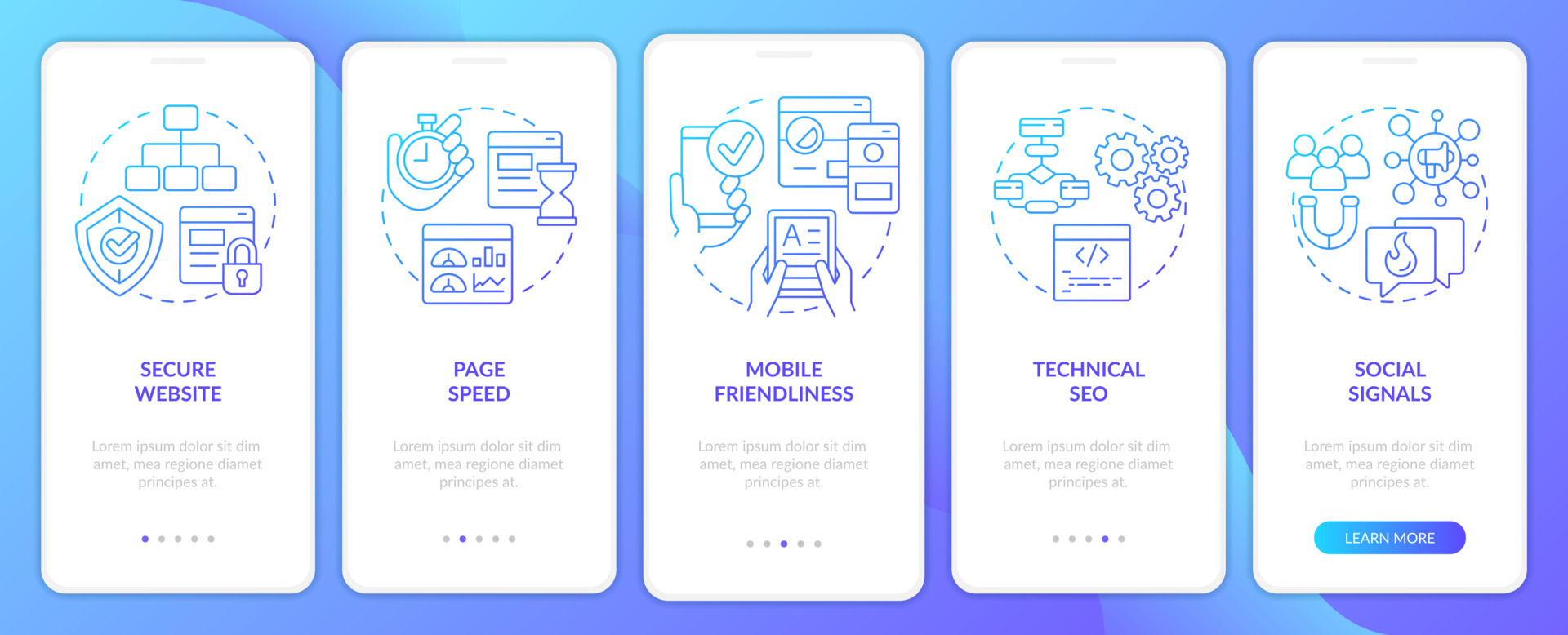 SEO ranking factors blue gradient onboarding mobile app screen ... SEO ranking factors blue gradient onboarding mobile app screen ...