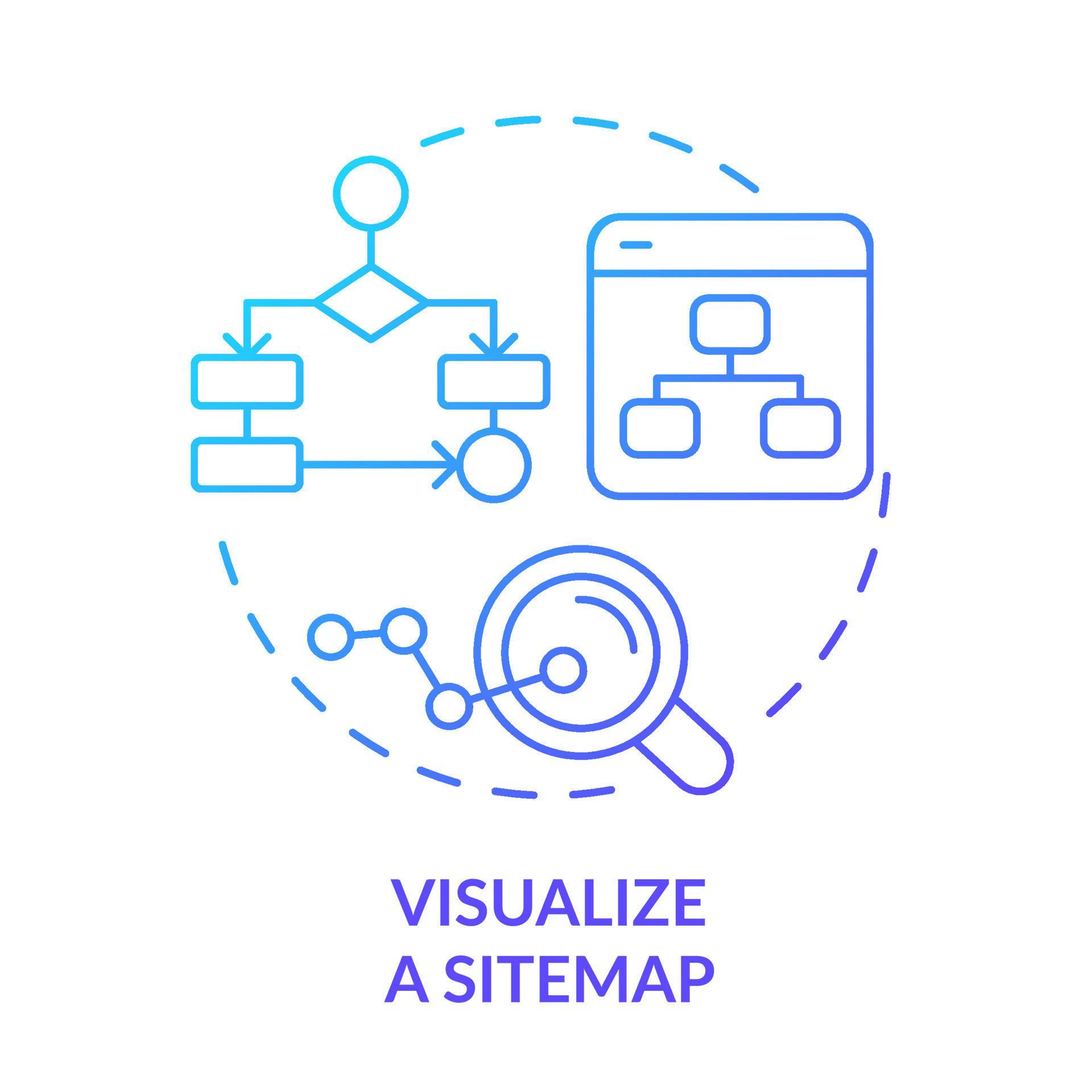 Visualize sitemap blue gradient concept icon. Webpages relationship ...