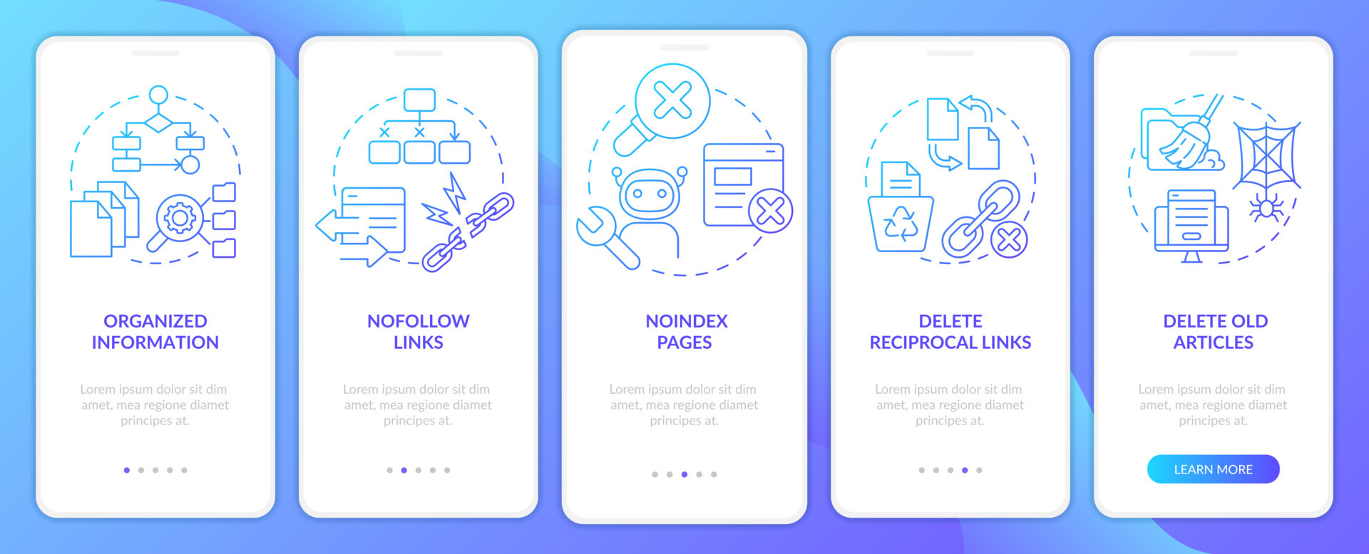 Search Engine Optimization Principles Blue Gradient Onboarding Mobile