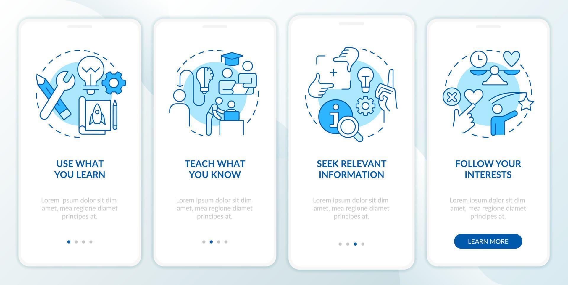 Practical learning techniques blue onboarding mobile app screen ...