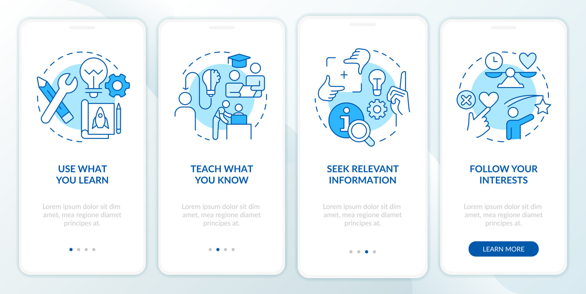 Practical learning techniques blue onboarding mobile app screen ...