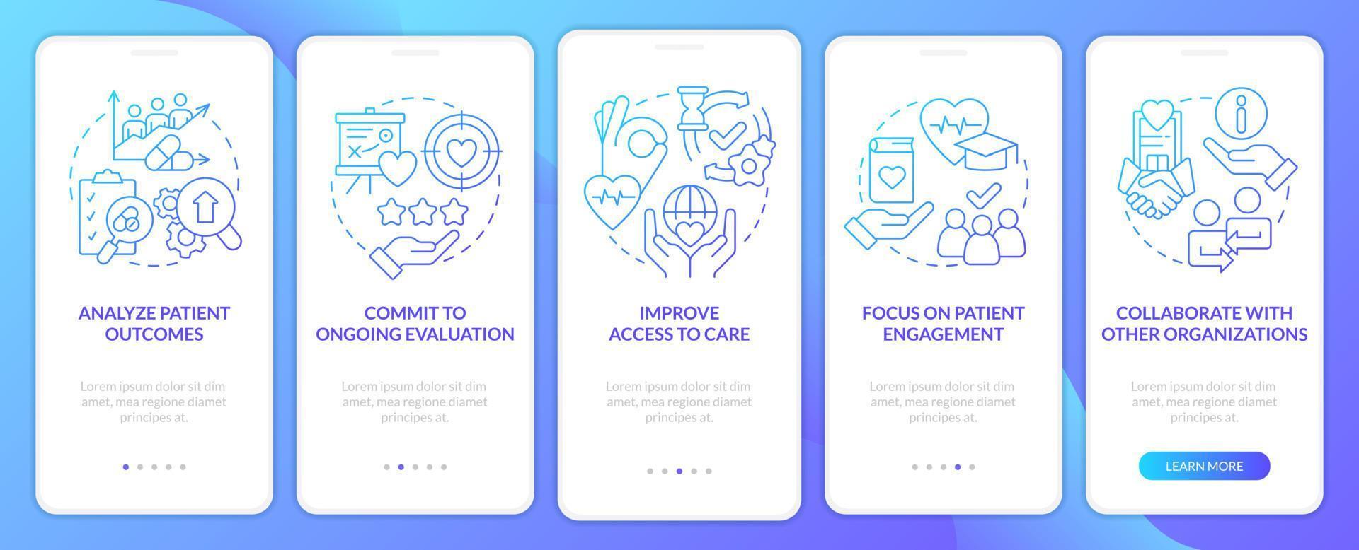 Building Better Health System Blue Gradient Onboarding Mobile App Screen Walkthrough 5 Steps
