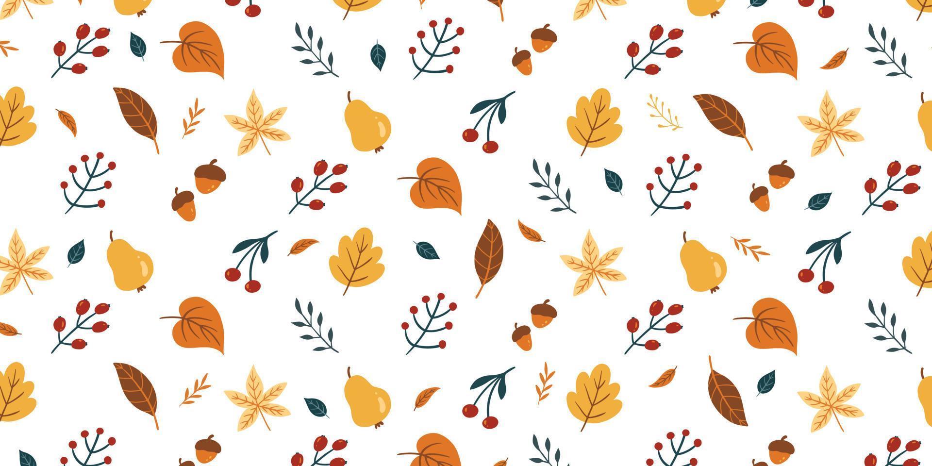 Set of cute leaf, fruit for autumn theme in pattern background design ...