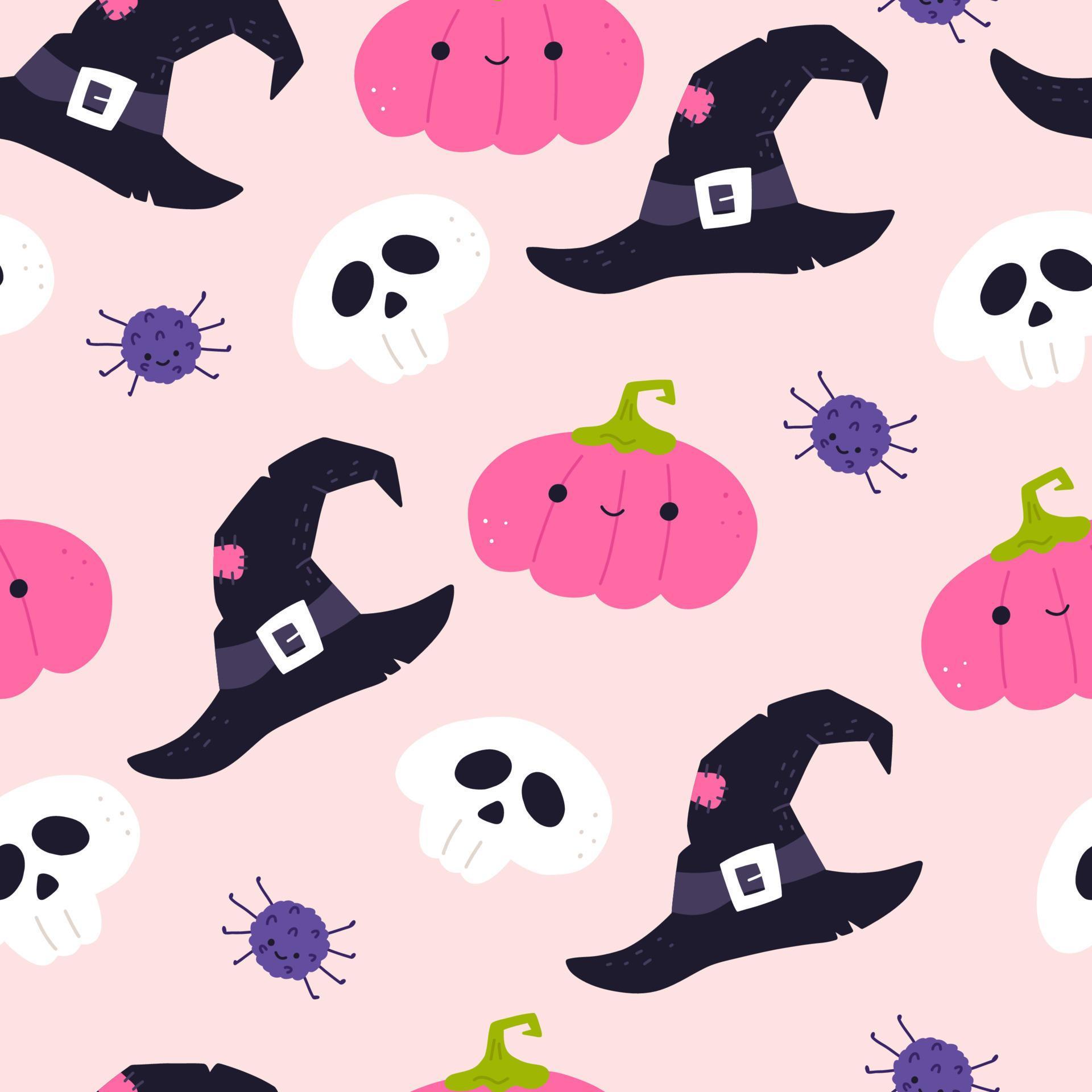 Cute Halloween seamless pattern, cartoon flat vector illustration on ...