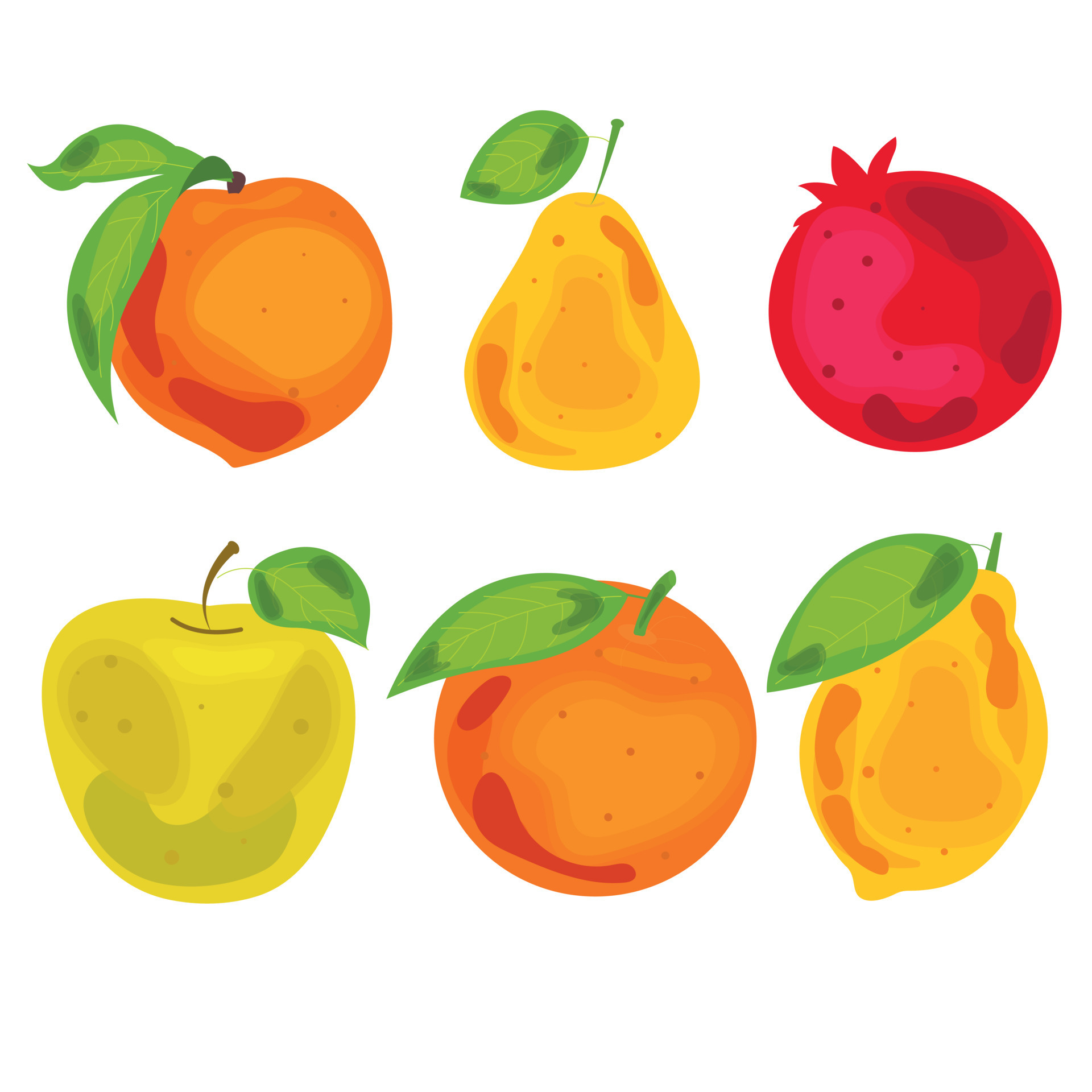 A set of fruits in bright watercolor style. Pomegranate pear lemon ...