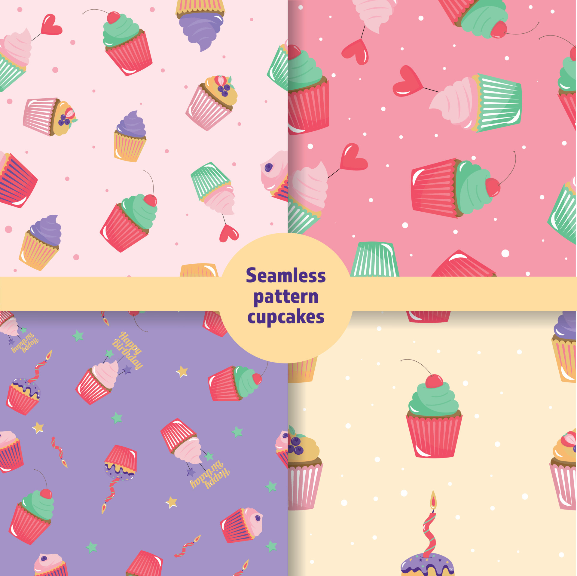 A set of seamless different cupcake patterns 13388207 Vector Art at ...