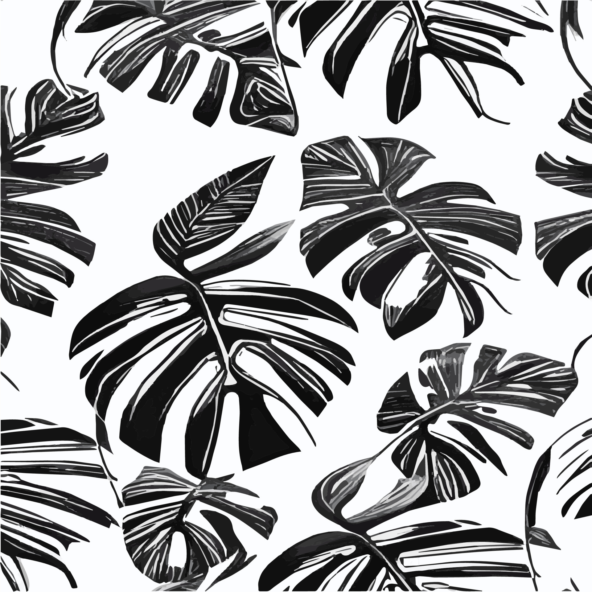 Exotic leaves seamless pattern in black and white. Stylish abstract ... Exotic leaves seamless pattern in black and white. Stylish abstract ...