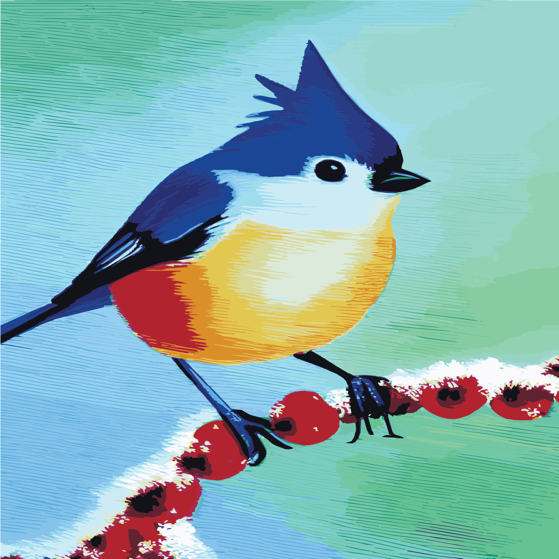 Vector realistic detailed vector illustration winter birds branches ...