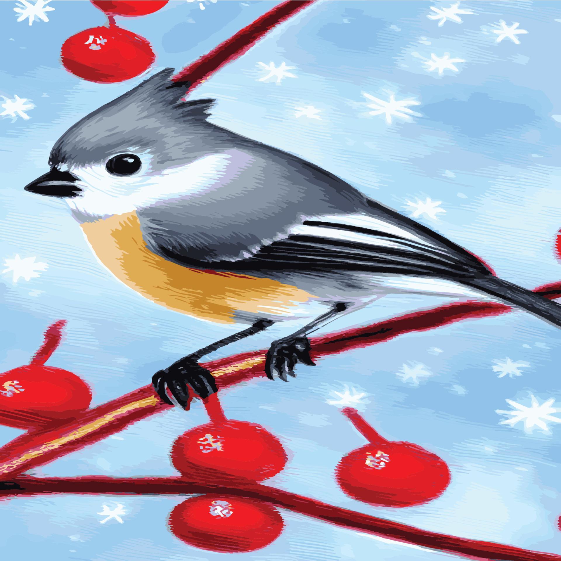 Vector realistic detailed vector illustration winter birds branches ...