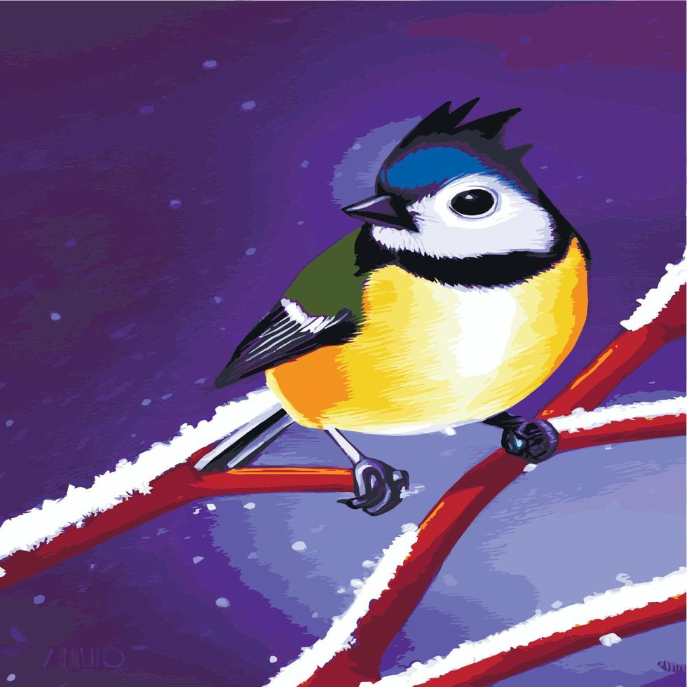 Vector realistic detailed vector illustration winter birds branches ...