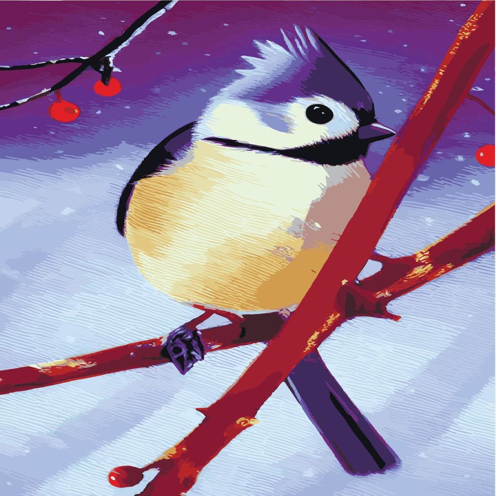 Vector realistic detailed vector illustration winter birds branches ...